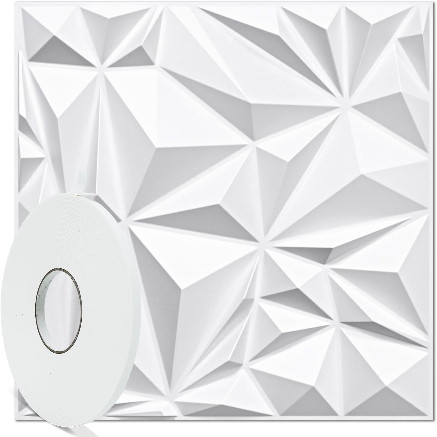 STICKGOO 12-Pack Irregular Diamond 3D Decorative PVC Wall Panels White