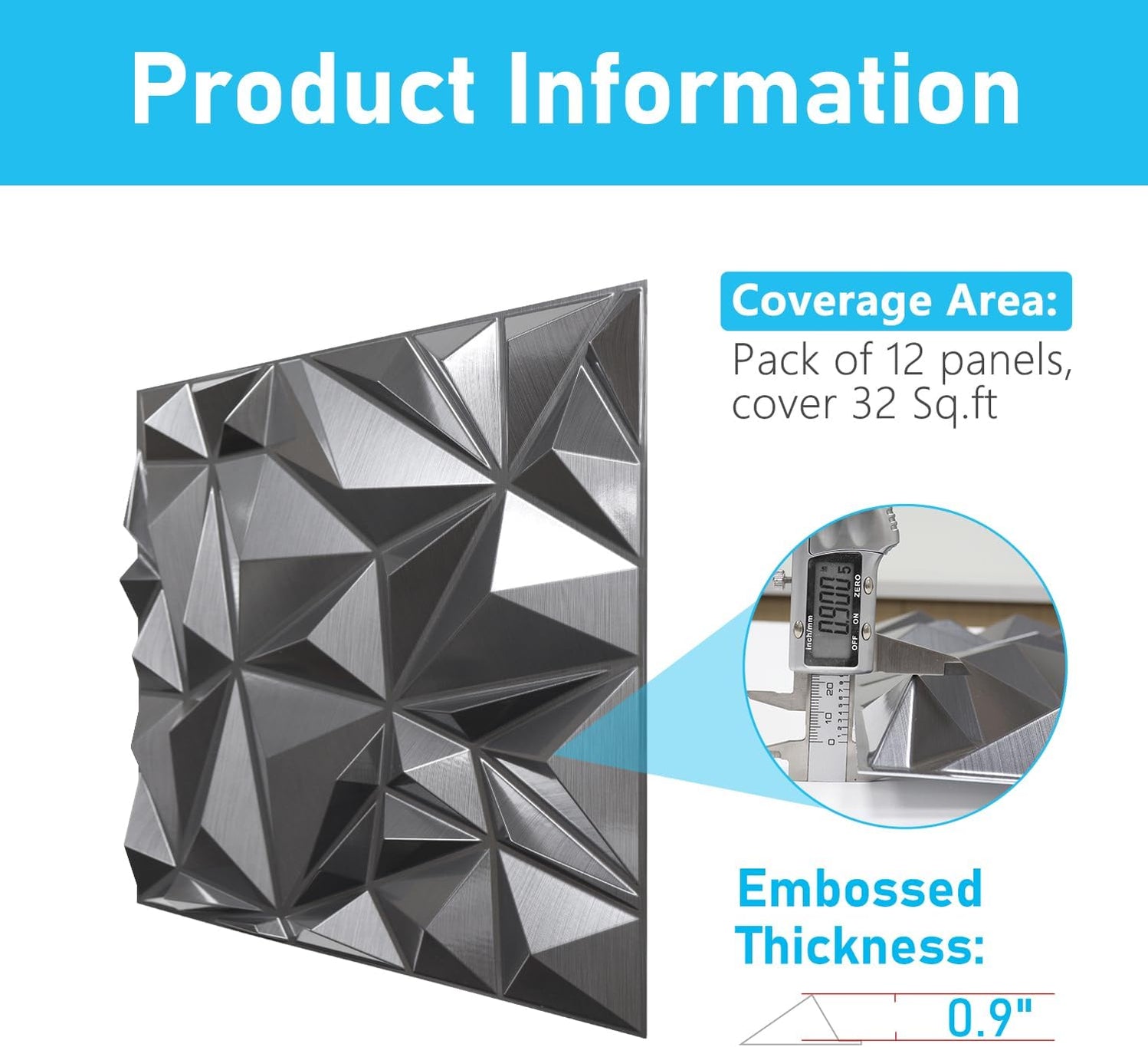 STICKGOO 12-Pack Irregular Diamond 3D Decorative PVC Wall Panels Silver