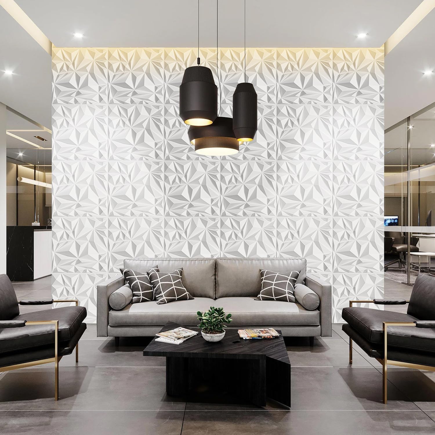STICKGOO 12-Pack Irregular Diamond 3D Decorative PVC Wall Panels White