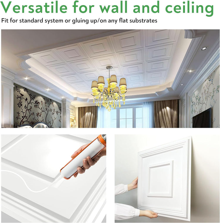 STICKGOO PVC Ceiling Tiles 2'x2' Glue Up Ceiling Panel White 12-Pack