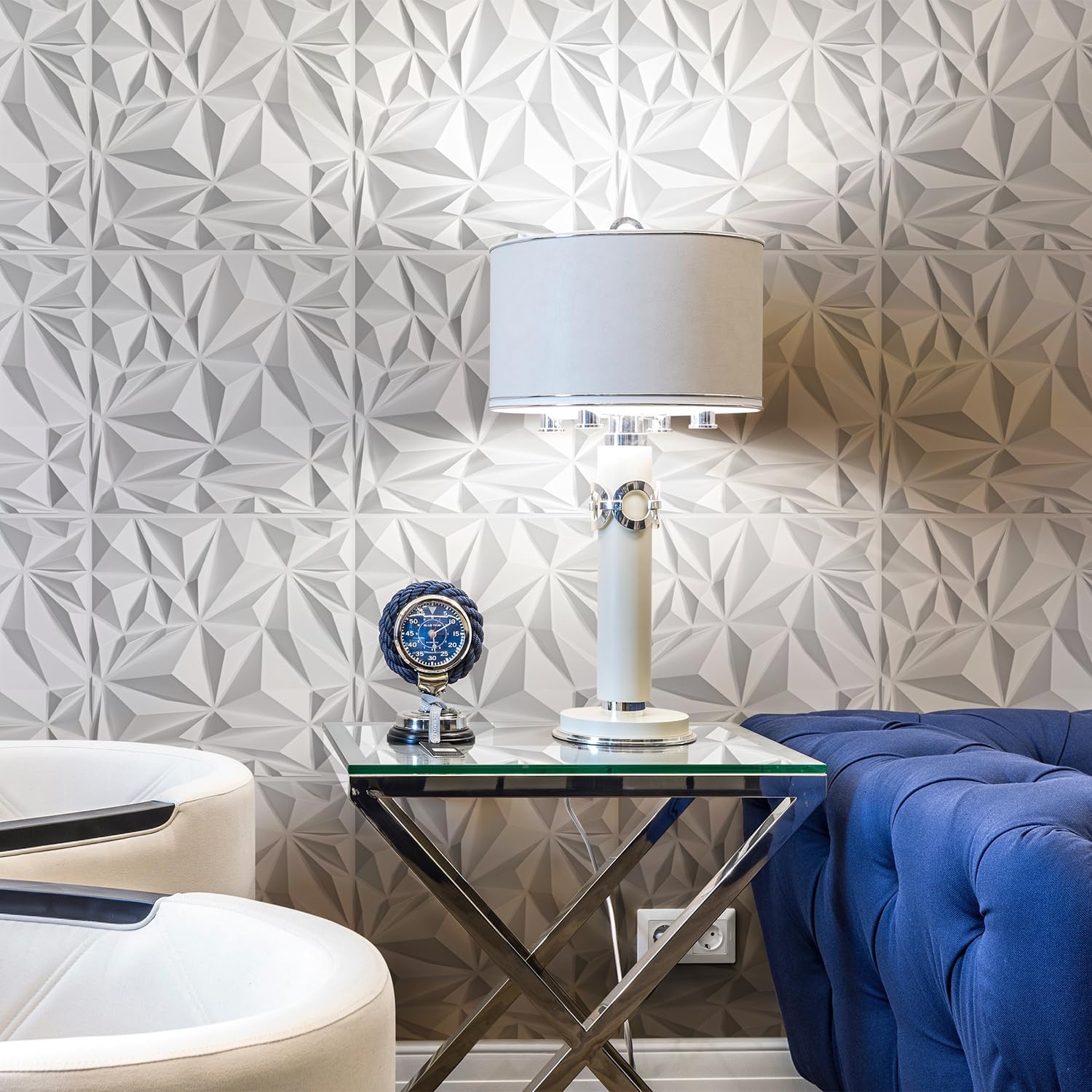 STICKGOO 12-Pack Irregular Diamond 3D Decorative PVC Wall Panels White