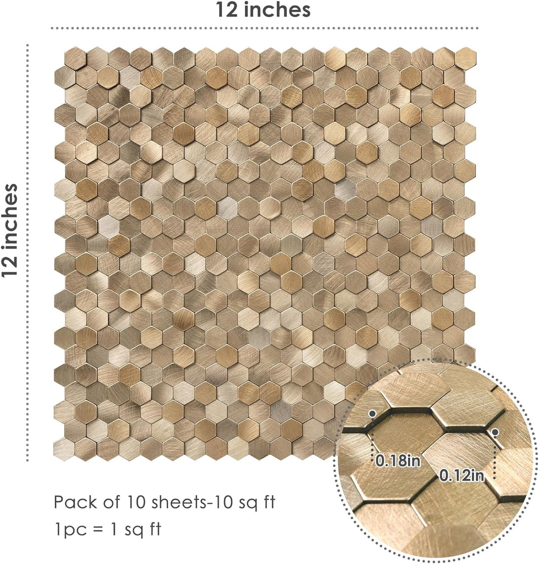 STICKGOO White Marble & Gold PVC Peel and Stick Tile Hexagon Backsplash