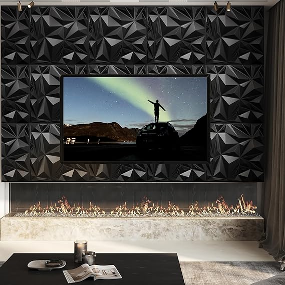 STICKGOO 12-Pack Irregular Diamond 3D Decorative PVC Wall Panels Black