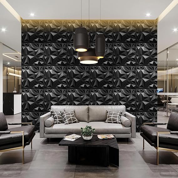 STICKGOO 12-Pack Irregular Diamond 3D Decorative PVC Wall Panels Black