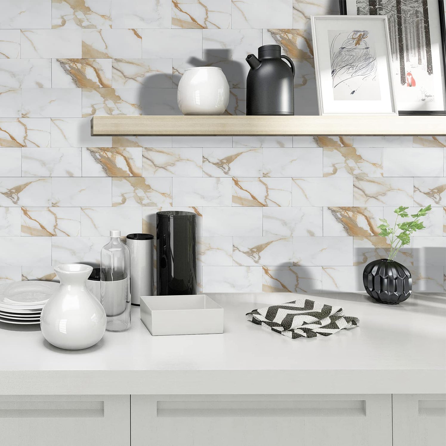 Peel and Stick White Tile For Kitchen Stick On Wall Tiles | STICKGOO