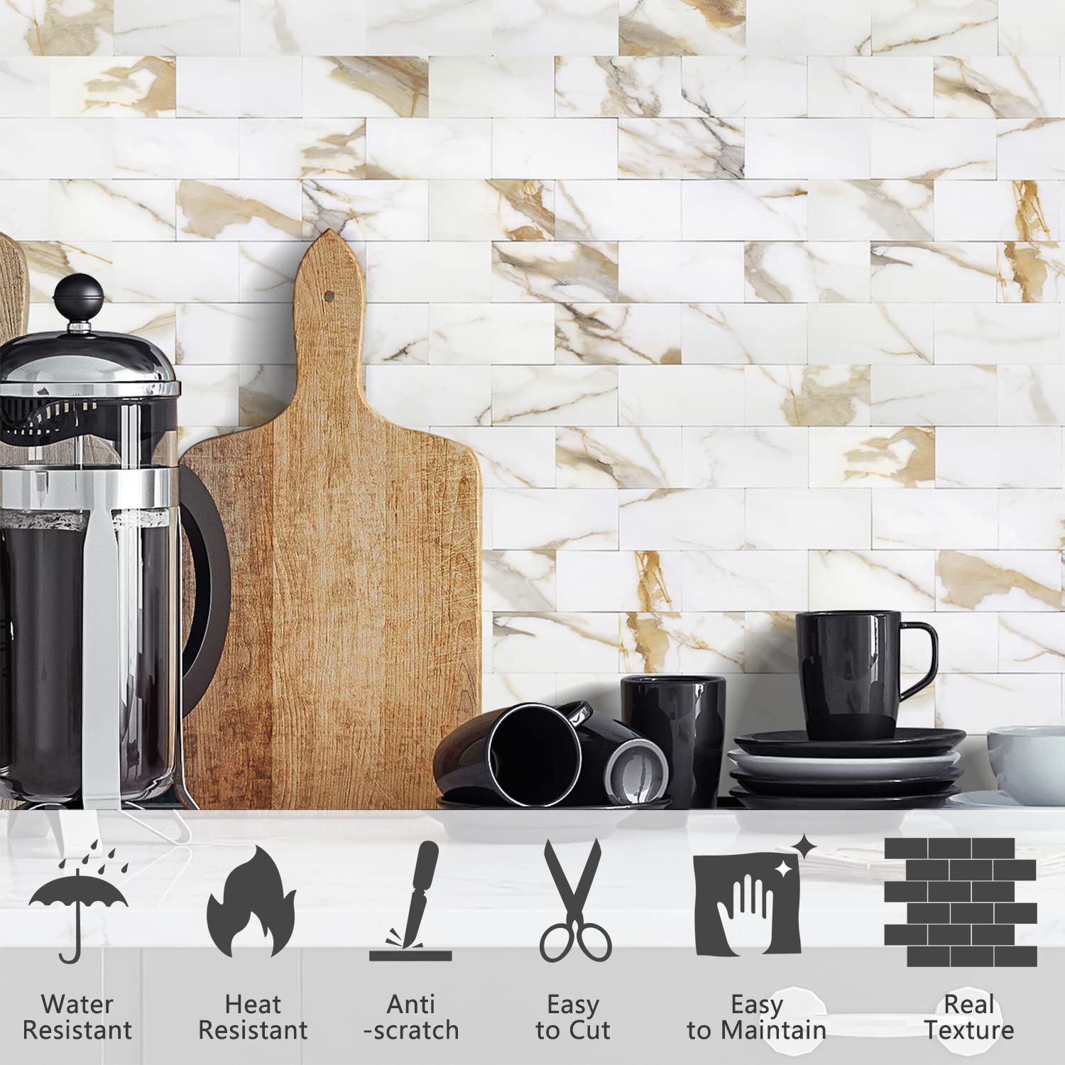 STICKGOO Calacatta Gold Kitchen Tile Backsplash Peel and Stick Wall Tiles